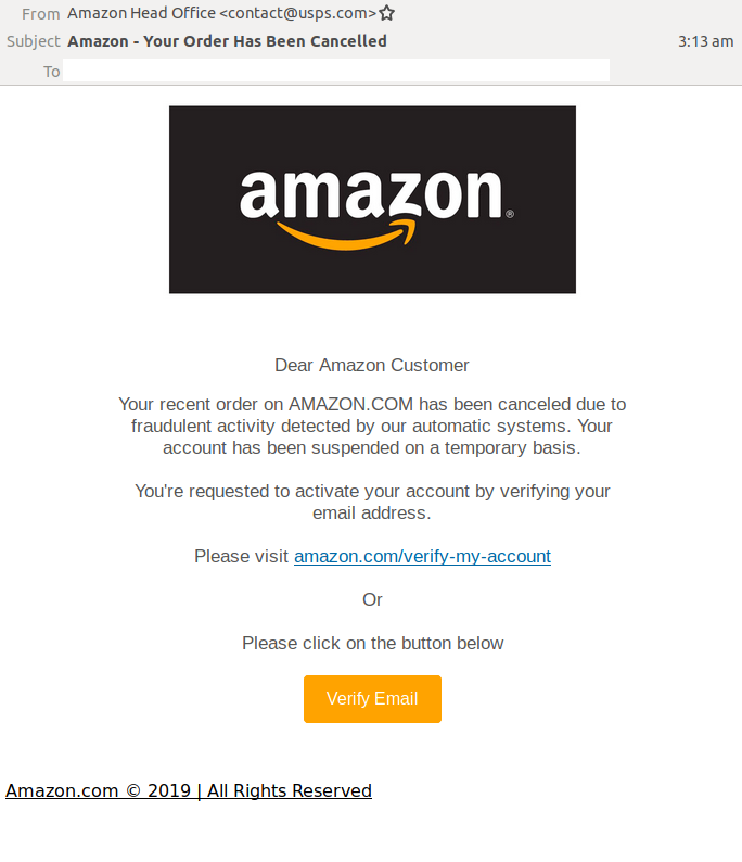 Email scam targets Amazon store online shoppers